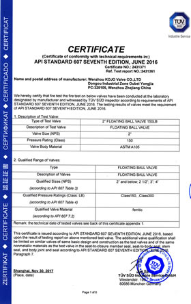 Certification - KOJO Valve